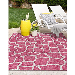 Unique Loom Outdoor Safari Collection Area Rug - Giraffe (2' x 3' Rectangle Magenta/Ivory)