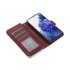 N9 Compatible with Samsung Galaxy S21 Ultra Wallet Case,Leather Zipper Magnetic 9 Card Slots Purse Protection Back Cover Compatible with Samsung Galaxy S21 Ultra(Wine Red)