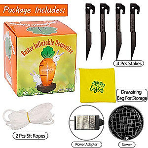 Zcaukya Inflatable Easter Yard Decoration, 5 FT LED Lighted Blow Up Easter Bunnies with Giant Carrot, Inflatable Easter Decorations for Indoor Outdoor Use