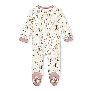 Burt's Bees Baby Baby Girls' Sleep and Play Pajamas, 100% Organic Cotton One-Piece Romper Jumpsuit Zip Front Pjs, Owl Friends, Newborn