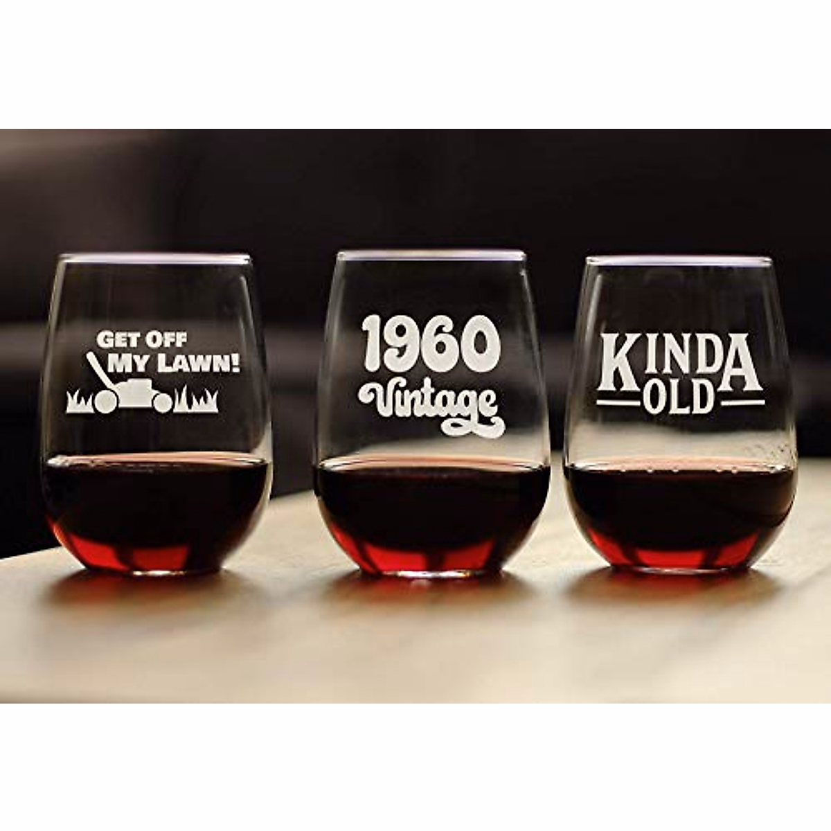 Get Off My Lawn Stemless Wine Glass - Funny Birthday Gifts Women and Men Over the Hill - Bday Party Decor - Large