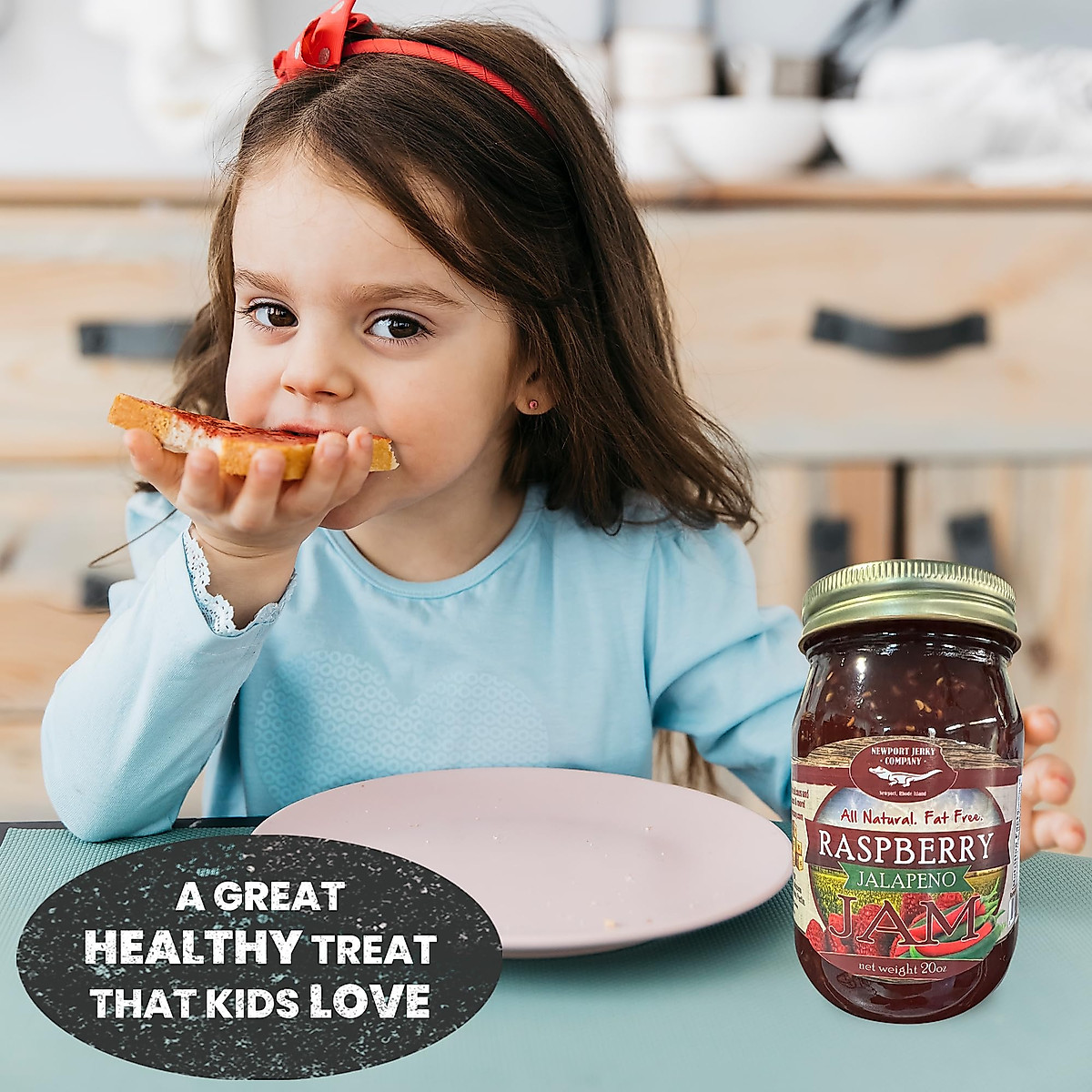 Newport Jerky Company All Natural Gourmet Raspberry Jalapeno Jam | Classic Spread for Burgers, Sandwiches, Toast, Cream Cheese, Charcuterie | Made in the USA! | Large Re-Usable 20 oz Glass Jar | FAT FREE, GLUTEN FREE & ALL NATURAL