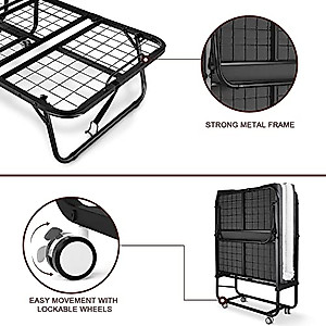 PONROL Folding Bed with Luxurious Memory Foam Mattress, Portable Foldable Roll Away Adult Bed for Guest, Space Saving Fold Up Soft Mattress Bed for Easy Storage, 75" L*31”W