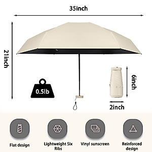 Kwude Compact Mini Travel Umbrella - Lightweight, Portable, and Windproof Sun & Rain Umbrella with 99% UV Protection - Perfect for Women, Men, and Kids on-the-go (Off-White)