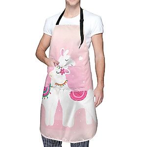 XBAKETOP Alpaca Apron With Pockets For Women Waterproof apron for Kitchen Cooking BBQ Cute Apron Love You llama Adjustable Unisex Outdoor Pink Apron 28x33 Inches…