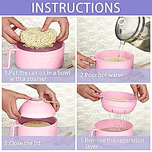 2 Sets Microwave Ramen Cooker Bowl Set Quick Ramen Cooker with Handles Ramen Noodle Cooker with Spoon Chopsticks Fork College Dorm Room Apartment Essentials for Girls and Boys (Pink, Blue)