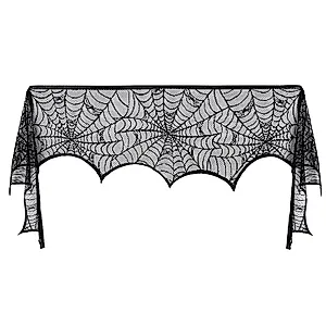 Pangda Halloween Cobweb Fireplace Scarf Mantle Scarf Spider Web Decorations Black Mantle Scarves Cover Lace Runner for Halloween Christmas Party Door Window Decoration, 18 x 96 inch