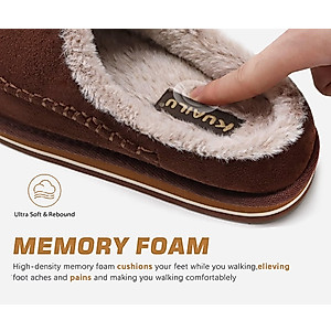 KuaiLu Mens Slippers with Orthotic Arch Support Suede Faux Fur Fluff Plush Wool-like Warm House Shoes Comfortable Slip-on Bedroom Indoor Outdoor Clogs Slippers for Man, Size Brown 11