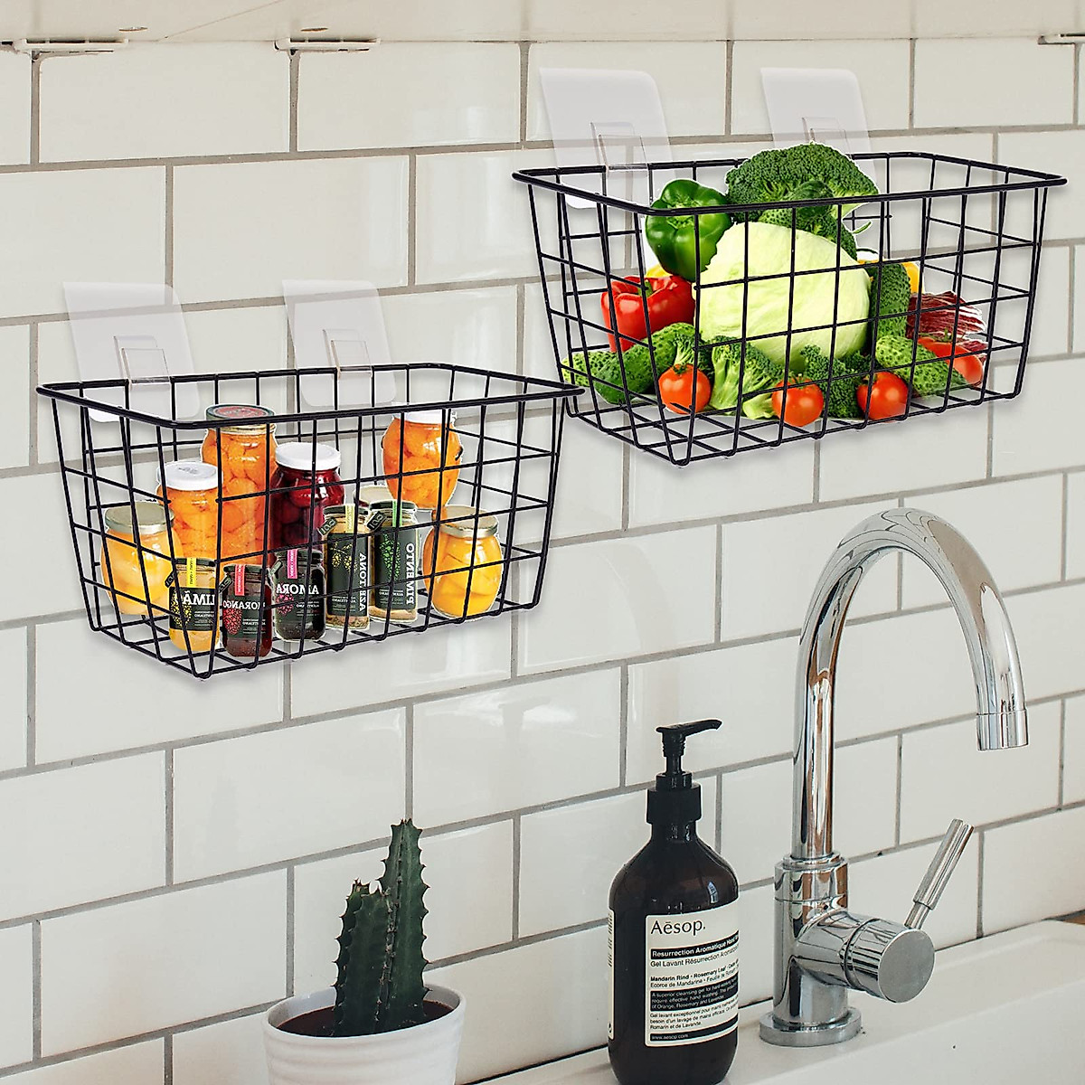 Panghuhu88 4Pcs Wall Wire Baskets Baskets Storage Baskets Hanging Wire Basket Cabinet Door Storage Metal Wall-Mounted Containers Metal Freezer Organizer bins For Kitchen,Pantry,Shelf