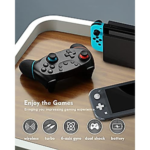 Switch Controller，Pro Controller for Switch/Switch Lite/Switch OLED,NENOTOH Switch Remote Controller Gamepad Joystick, Adjustable Turbo and Dual Vibration，Ergonomic Non-Slip