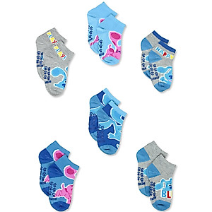 Nickelodeon Blueâ€™s Clues & You Boyâ€™s Toddler 6 Pack Quarter Gripper Socks (Small (4-6), Grey)