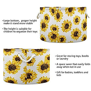 Sunflowers Toy Storage Basket for Nursery, Playroom, Kids, Dog Toys, Large Collapsible Fabric Organizer Bin for Living Room Home Office Apartment Laundry Room