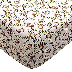 Brandream Jungle Crib Sheets for Baby Boys Toddler Fitted Sheet 100% Cotton Animal Monkey Botanical Print Nursery Bed Sheet Set