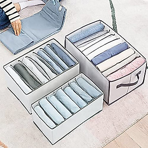 2 Pcs Clothes Organizer with support Board and Handles, Divider Drawer Organizer, Closet Storage, Jean Closet Organizer. It’s Foldable, Lightweight AND Washable, Large ,7 Grids, Light Gray. (JO001)