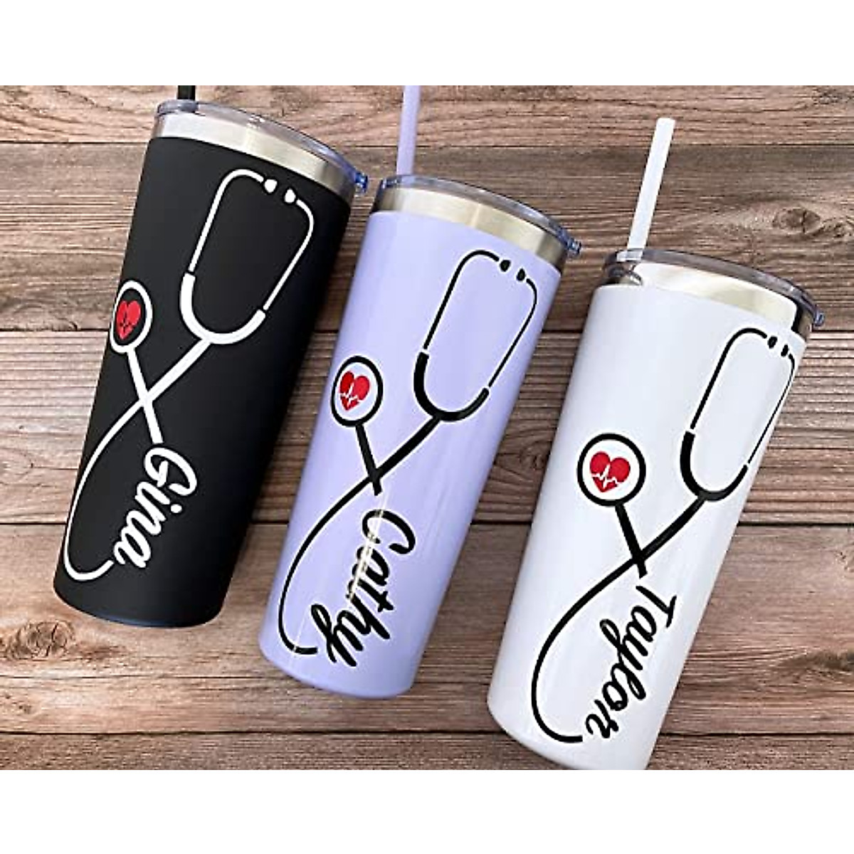 22 oz Nurse Personalized Stainless Steel Tumbler with Custom Stethoscope Vinyl Decal by Avito - Includes Straw and Lid - Nurse RN - Nurse Gift