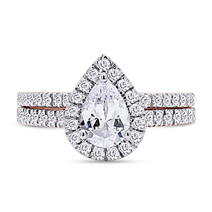 SAVEARTH DIAMONDS 14K Solid Rose Gold PearLab Grown Diamond Halo Bridal Wedding Ring Band Set 1 Cttw Jewelry For Women (Color-G-H,Clarity-VS-SI) - 5.5