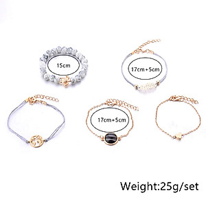 VONRU Beaded Bracelets for Women - Adjustable Charm Pendent Stack Bracelets For Women Friendship Gift Rose Quartz Bracelet Links with Pearl Gold Plated 5pcs/Set