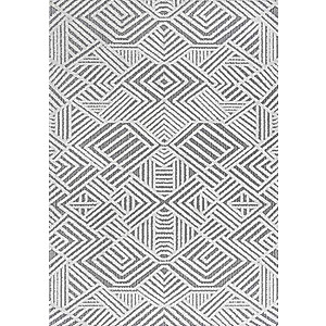 JONATHAN Y SBH103A-8 Jordan High-Low Pile Art Deco Geometric Indoor Outdoor Area-Rug Bohemian Contemporary Easy-Cleaning Bedroom Kitchen Backyard Patio Porch Non Shedding, 8 ft x 10 ft, White/Black