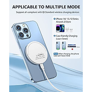Magnetic Wireless Charger,Qi-Certified Wireless Charging Pad Mag-Safe Charger Compatible with iPhone 14/14 plus/14 pro/14 pro max, 13/13 Pro/13 Pro Max/13 Mini, Mag Charging White