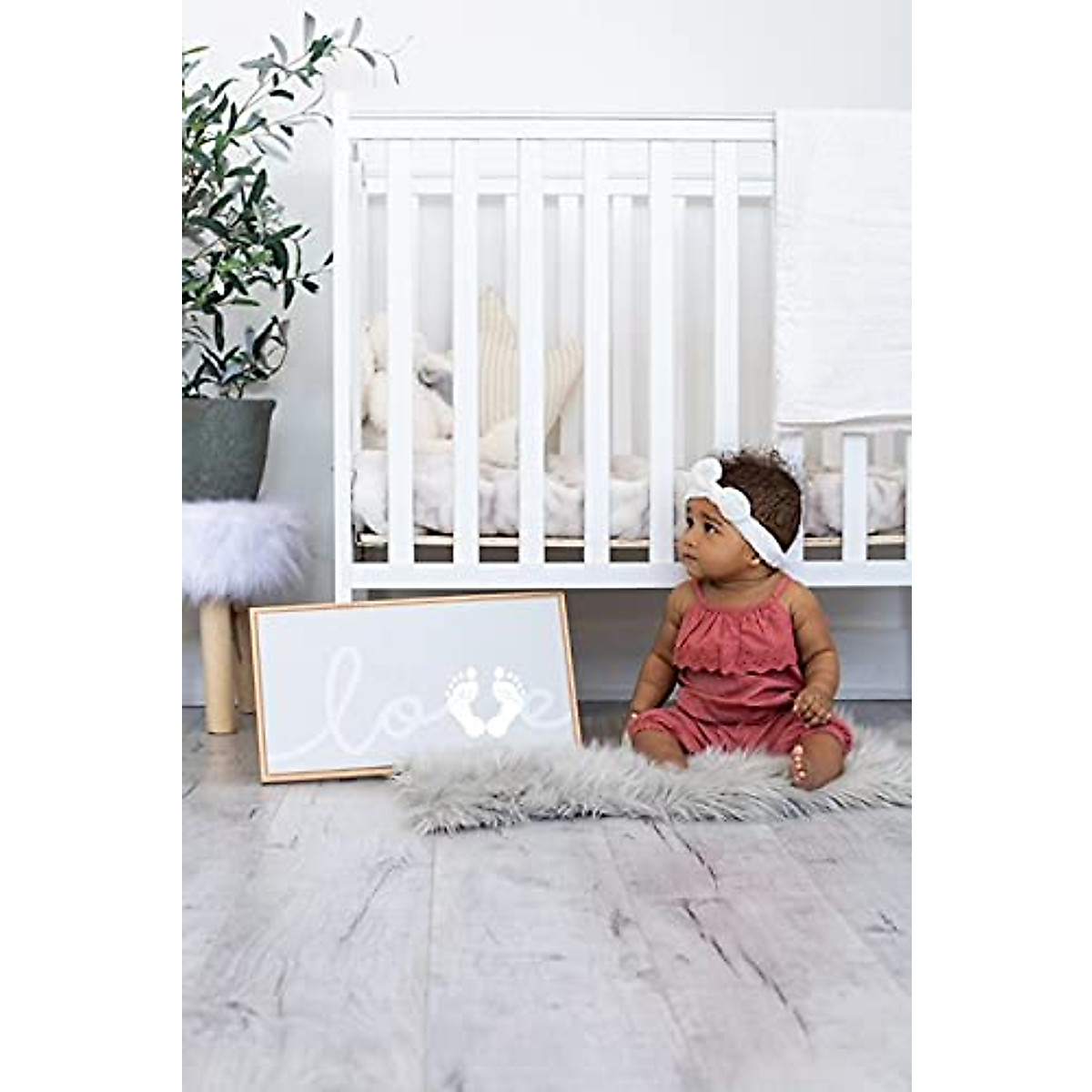 Pearhead Framed Babyprints Baby Footprint Love Canvas, Gender Neutral Nursery Decor for Baby Girl or Baby Boy, DIY Baby Keepsake, Gray