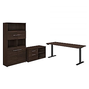 Bush Business Furniture Office 500 Height Adjustable Standing Desk with Storage and Bookcase, 72W, Black Walnut
