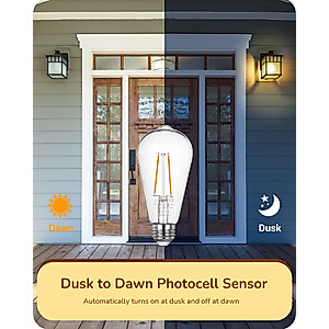 EDISHINE 6 Pack Dusk to Dawn LED Outdoor Light Bulb, Vintage Styled ST64 LED Edison Filament Bulb, 700LM 2700K Warm White with E26 Base, 8W Equivalent 60W, Light Sensing Outdoor, UL Listed