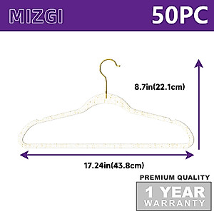 Premium Clear Invisible Acrylic Hangers,Crystal Plastic Hangers with Bling Gold Glitter 50 Pack Ultra Slim & Space Saving Suit Hangers for Coats, Pants & Dress Clothes