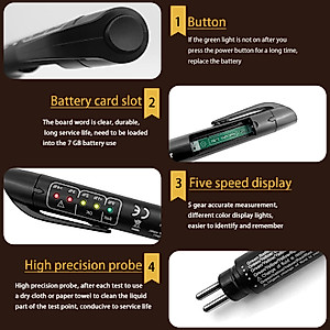 Brake Fluid Test Pen, Auto Brake Diagnostic Tester Tool, Brake Fluid Fluid Oil Test Analysis Tool with Five LED Indicators, Automotive Vehicle Test Tool,DOT 3 DOT 4 DOT 5.1 Brake Fluid Liquid Tester