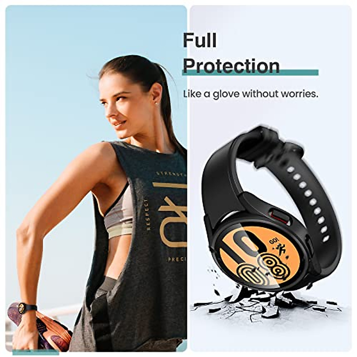 Tensea [4+4Pcs] for Samsung Galaxy Watch 4 2021 & 5 2022 Screen Protector and Case 44mm, Hard PC Bumper and Anti-Fog Tempered Glass Protective Film, Face Cover Set for Watch4 Watch5 44 mm Accessories