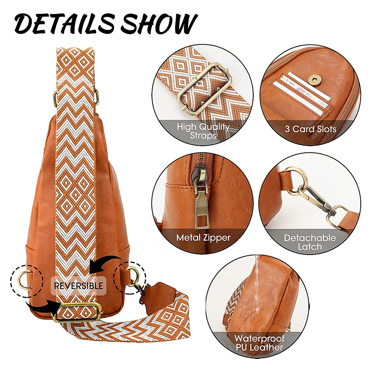 Huwzder Sling Bag for Women PU Leather Sling Bag Small Crossbody Sling Backpack Multipurpose Chest Bag for Women Cycling (A-Orange)