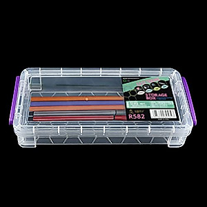 Odowalker 6 Pack Large Capacity Pencil Box with Buckles Office Supplies Storage Organizer Box Stackable Clear Pen Container Brush Painting Pencils Storage Box Drawing Tools for Kids