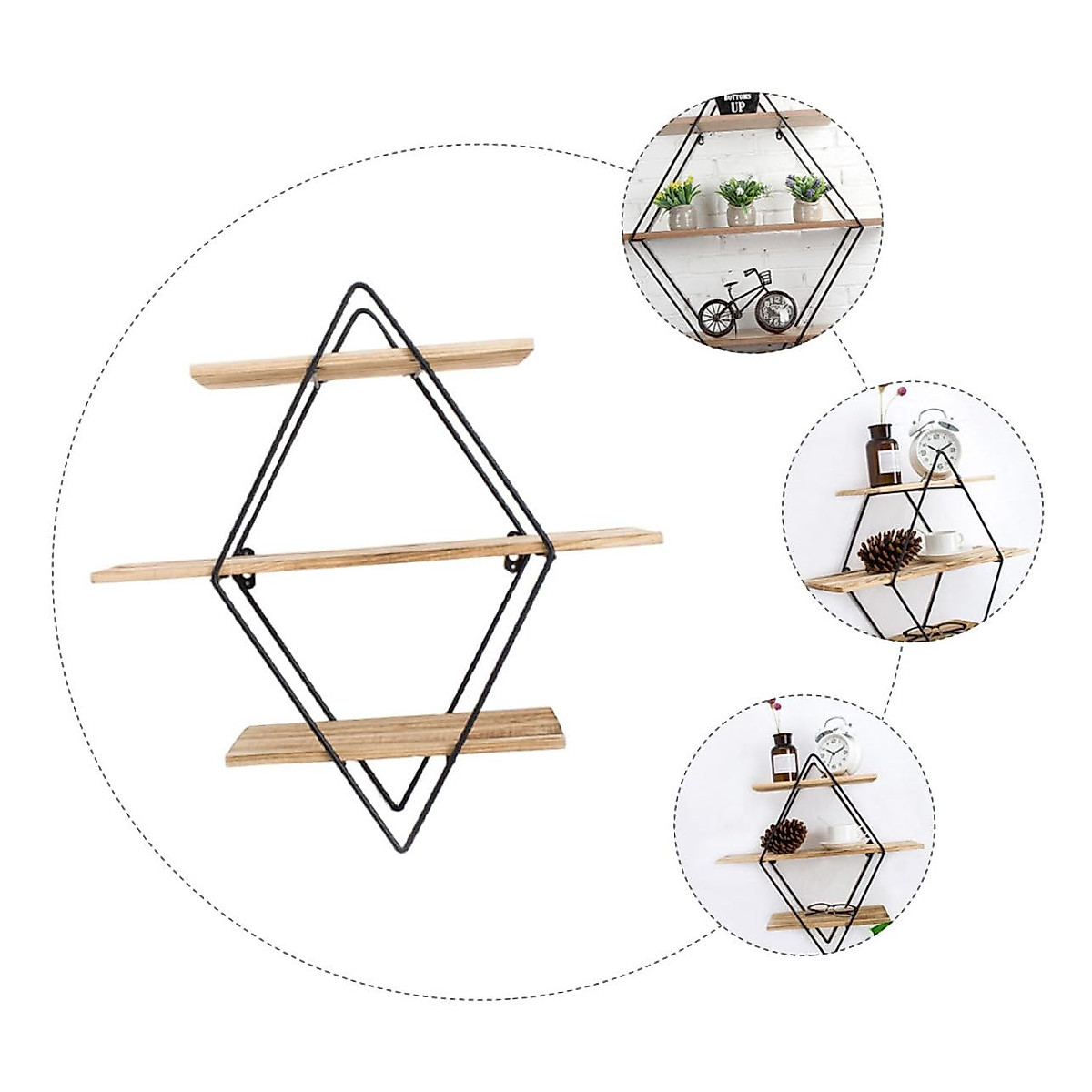 COLLBATH 1pc Three Tier Shelf Decorative Decoration Art Crafts Wall-Mounted Hanging Rack Iron Framework Rack Multi-Layer Wood Board Rack Home Decor Storage Rack