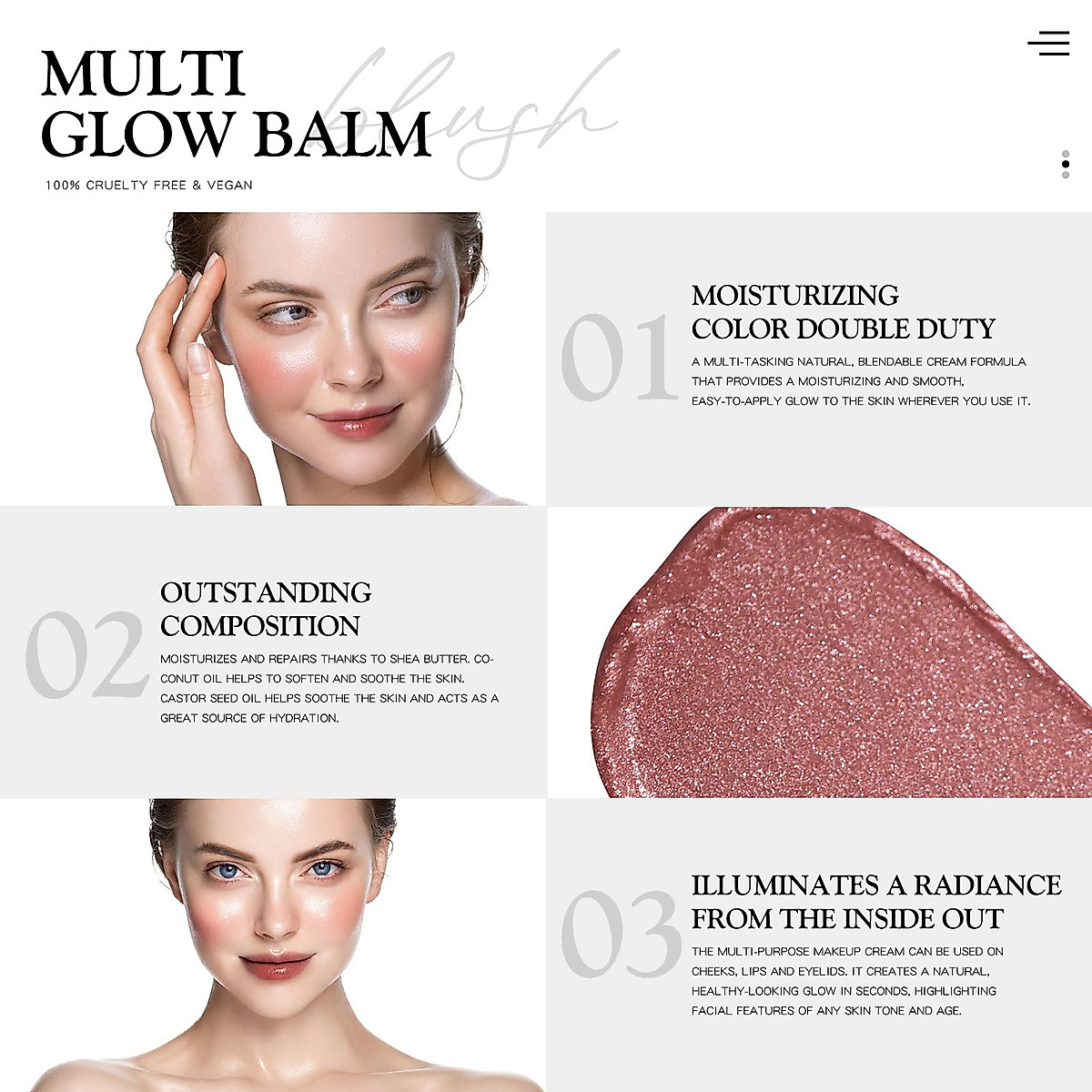 bayfree Multi Glow Balm, Cream Blush for Cheeks, Blush Balm Face Makeup, Radiant Finish, Hydrating, Creamy, Lightweight & Blendable Color, Face Balm, 0.63 Oz (Rose Crystal)