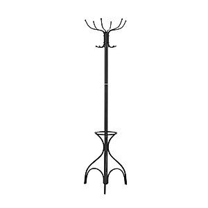 Monarch Specialties 2031, Hall Tree, Free Standing, 12 Hooks, Entryway, Umbrella Holder, Bedroom, Metal, Black, Transitional Coat Rack, 18" L x 18" W x 70" H