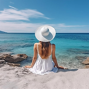 CHIC DIARY Women Summer Big Brim Beach Hat Floppy Straw Sun Hat Cap UPF 50+ (White)