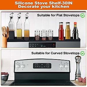 AWOKE Stove Top Shelf 30 Inch - Silicone Material Magnetic Shelf for the Stove - 3 Functional Partitions Kitchen Spice Rack Organizer - Dark Grey