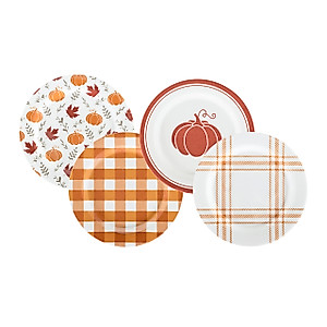 C.R. Gibson QAPS2-24068 Fall Leaves and Pumpkins Reusable Melamine Plate Set for Thanksgiving Dinners, 9" Diameter, 4pcs