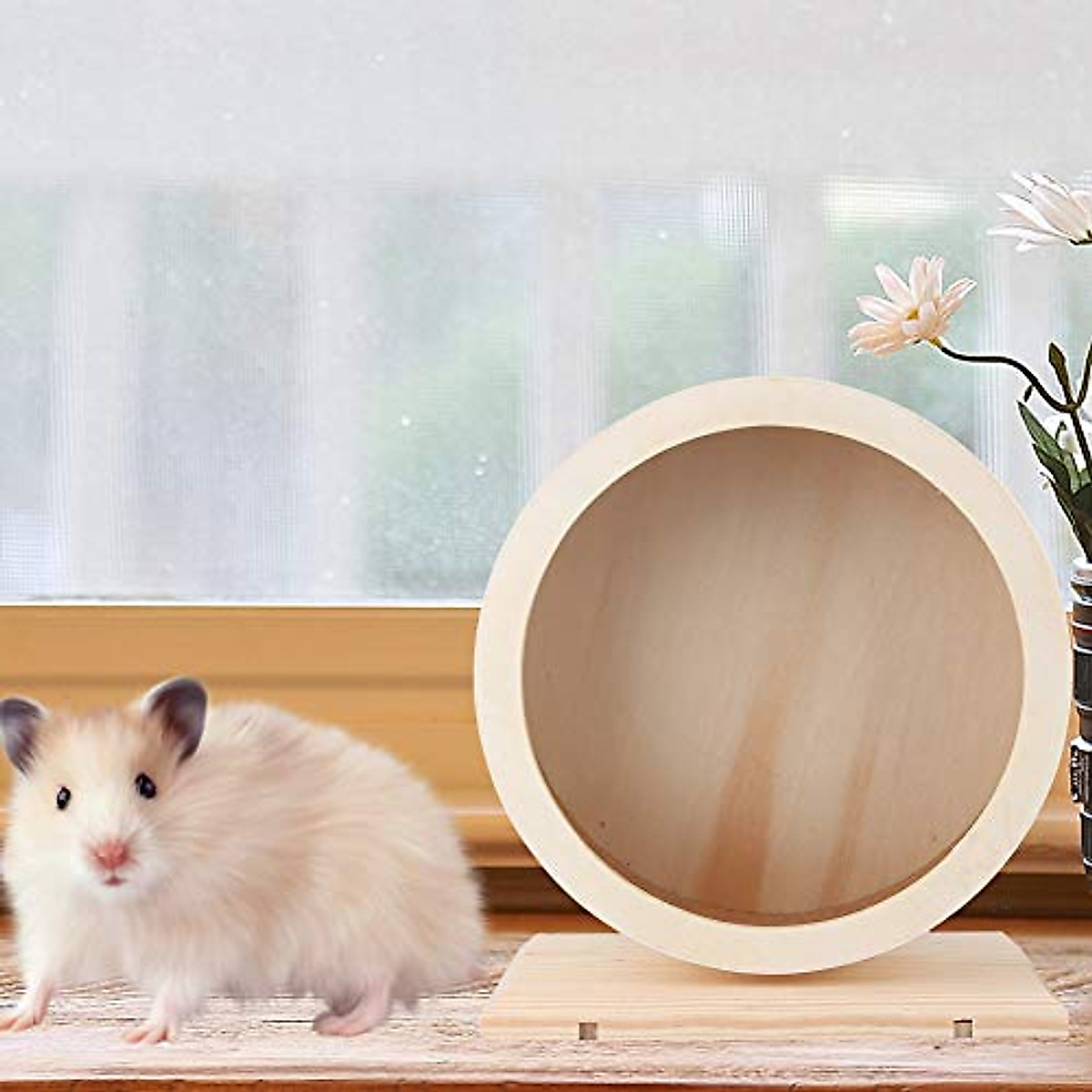 Hamster Running Wheel Silent Wooden Pet House Funny Wheel Running Rest Small Animal Exercise Wheels (M)