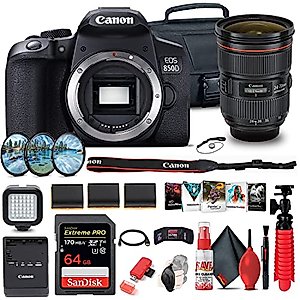 Canon EOS Rebel 850D / T8i DSLR Camera (Body Only) + Canon EF 24-70mm Lens + 64GB Card + Case + Filter Kit + Corel Photo Software + 2 x LPE17 Battery + External Charger + More (Renewed)