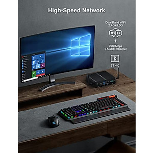 Baieyu Firewall Mini PC Quad Core Celeron J4125 with 8GB DDR4 256GB SSD OPNsense Firewall PC Support 4K HD, 4 × 2.5GbE LAN, 1 × HD, 1 × RS232 COM, 2 × USB3.0, 4 × USB2.0 Ports, Dual Band WiFi, BT4.0