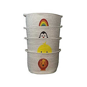 Cute Rainbow Nursery Laundry Basket/ Baby Hamper for Nursery/ Woven Laundry Basket/ Cotton Rope Basket/ Nursery Hamper for Baby Toys Storage Kids Books Blankets Clothes Pets/ Bin Containers Décor /Baby Shower Easter Gift/Large-11"H x 17.7"W x 13.4"L