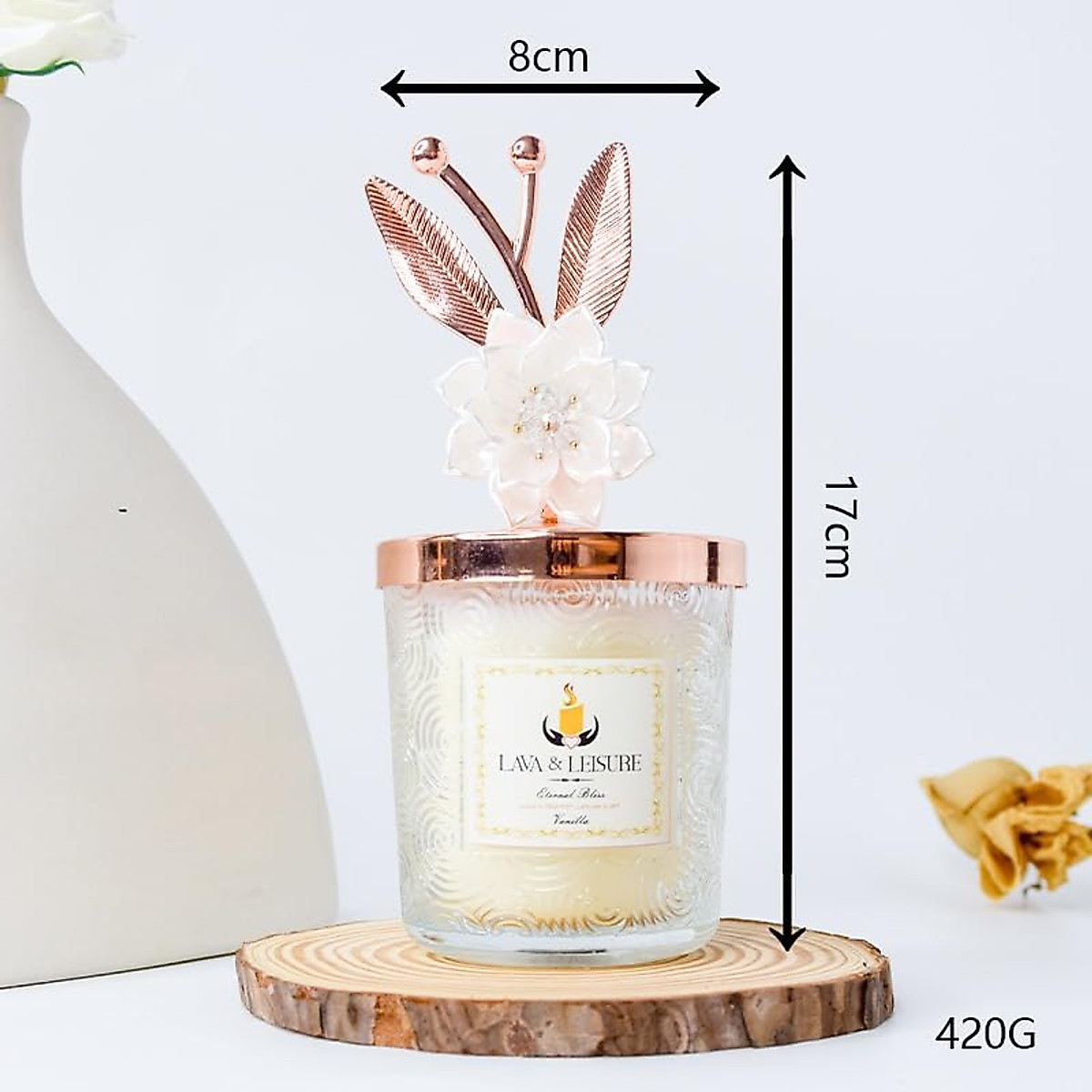 Lava & Leisure Luxury Scented Candles, 7 oz. Glass Vessel, Cotton Wick, Soy Wax, Gift Box, Vanilla Scented, Candles for Home, 45 Hours Long Burning Candle, Decorative Candles, and Aesthetic Candles