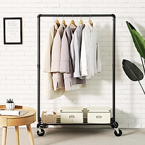 SONGMICS Heavy-Duty Clothes Rack, Clothing Rack for Hanging Clothes, Industrial Garment Rack on Wheels, Metal Frame, 2 Casters with Brakes, Commercial Display, Black UHSR61BK