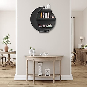 MMOBILITY CHAMAMA Moon Shelf, Essential Oil Shelf, Moon Wall Decor, Crystal Display Shelf, Moon Shaped Shelf for Crystals, Moon Decor, Wooden Moon Shelf, Bathroom Decor, Crystal Shelf (Black)