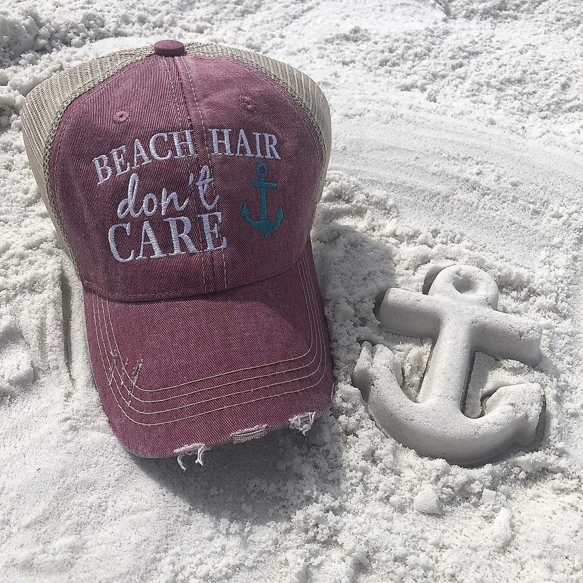 KATYDID Beach Hair Don’t Care Baseball Cap - Trucker Hat for Women - Stylish Cute Beach Hats for Women (Gray Mint)