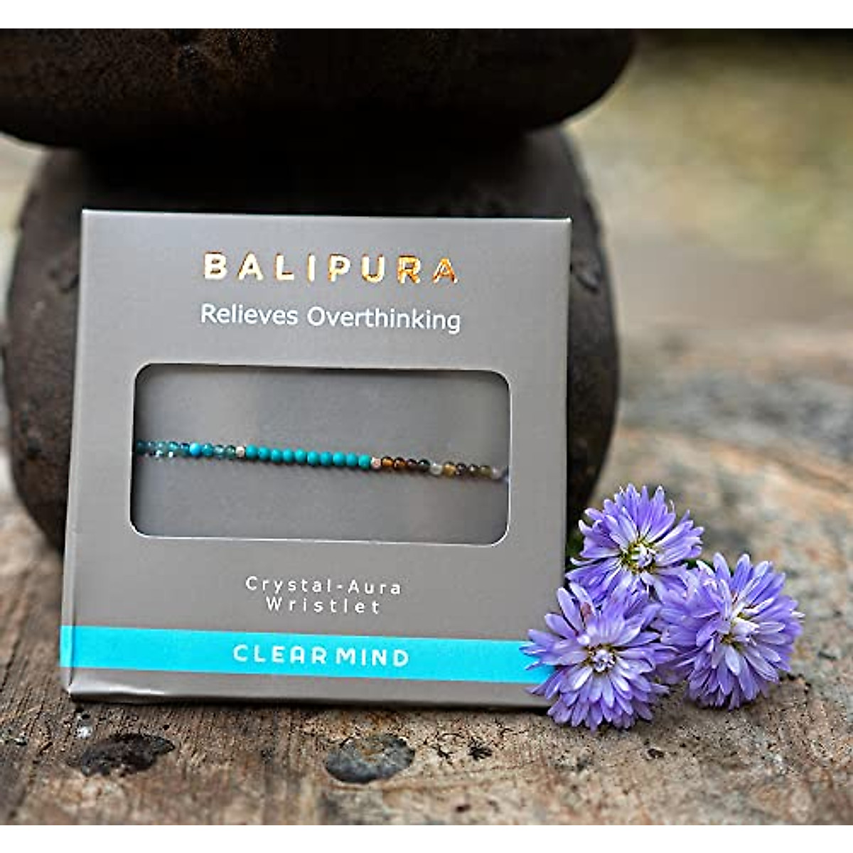 BALIPURA - Clear Mind Aura Bracelet Gift for Women (2mm Small Beads) - Beaded Crystals Apatite, Color Tourmaline and Turquoise, 925 Solid Silver Spacer - Precious Gemstones Healing Crystal