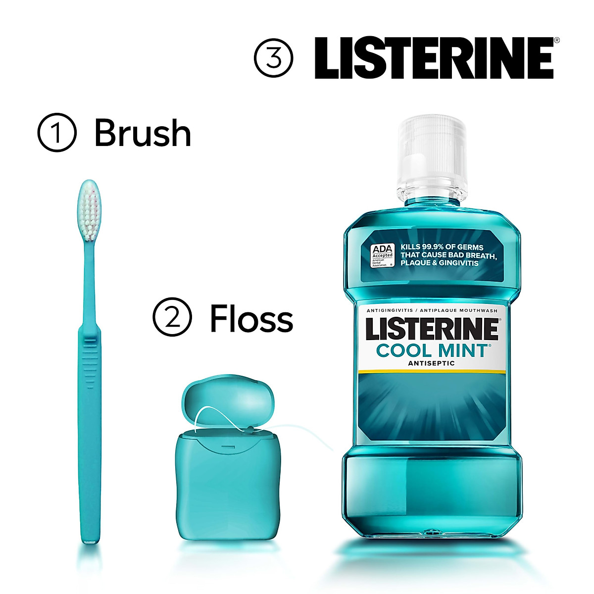 Listerine Cool Mint Antiseptic Mouthwash, Bad Breath, Plaque & Gingivitis, Mint, 1 L