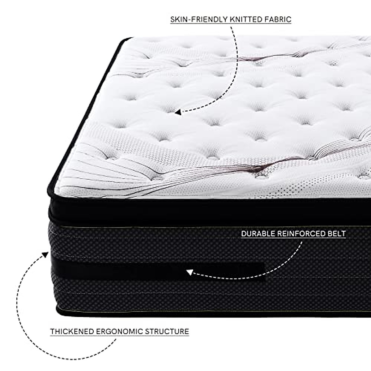 BAENIGHT Hybrid Queen Mattress 13‘’pocket Spring Mattress for Relieving Body Pressure with Individual Pocket Spring and Gel Memory Foam ，Euro Top Medium Firm Affordable Mattress(Queen (U.S. Standard))
