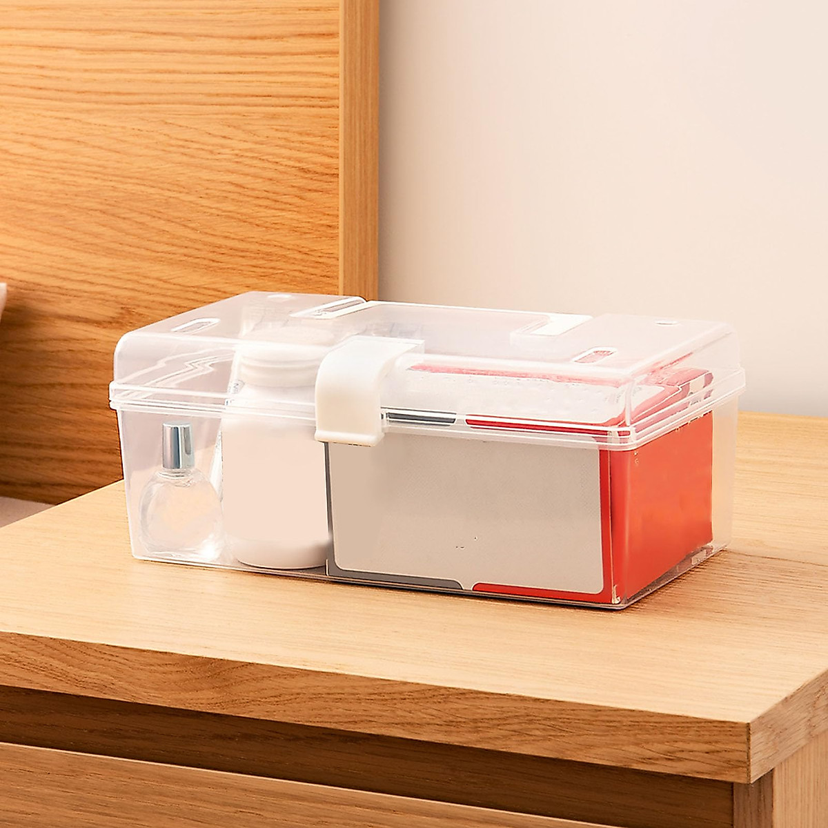 Haofy Clear Storage Box, Portable Plastic Container for Stationery Sewing Art Craft Jewelry with Lid (M)