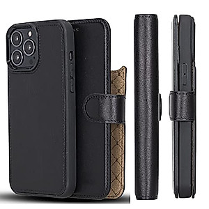 VENOULT Compatible with iPhone 14 Plus Wallet Case for Man or Women, 14 Pro / 14 Pro MAX / 13 MAX Full Grain Genuine Leather Detachable, Compatible Magsafe Wireless Charging and Car Mount, HANDMADE
